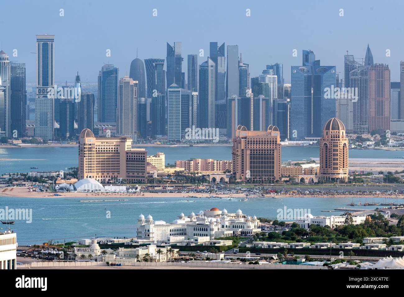 Beautiful Doha Skyline view from Katara hill. St Regis Qatar Stock ...