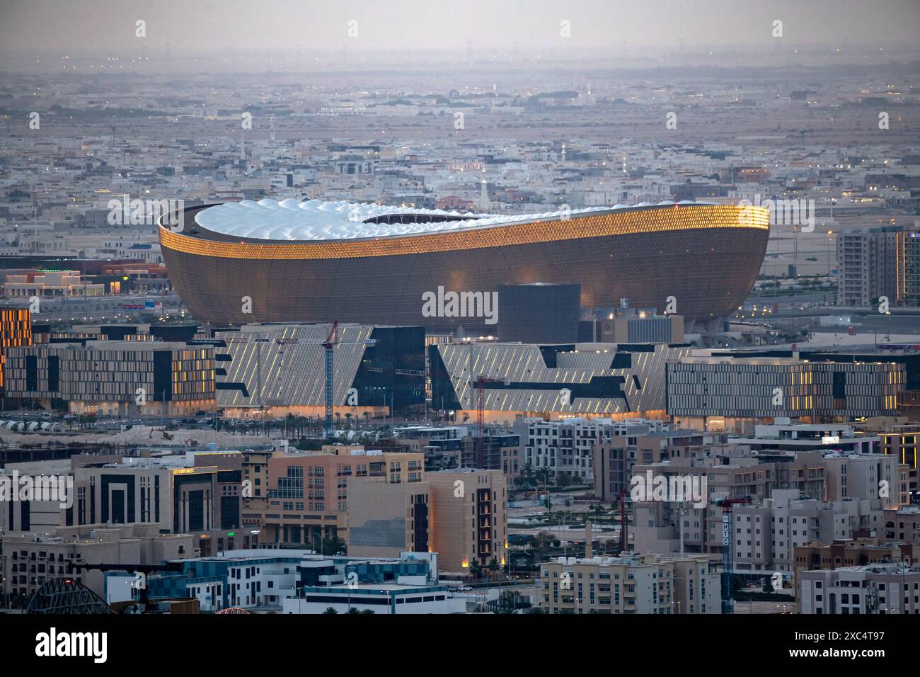 Aerial view of Beautiful Iconic Biggest Foot Ball Lusail Stadium Qatar ...