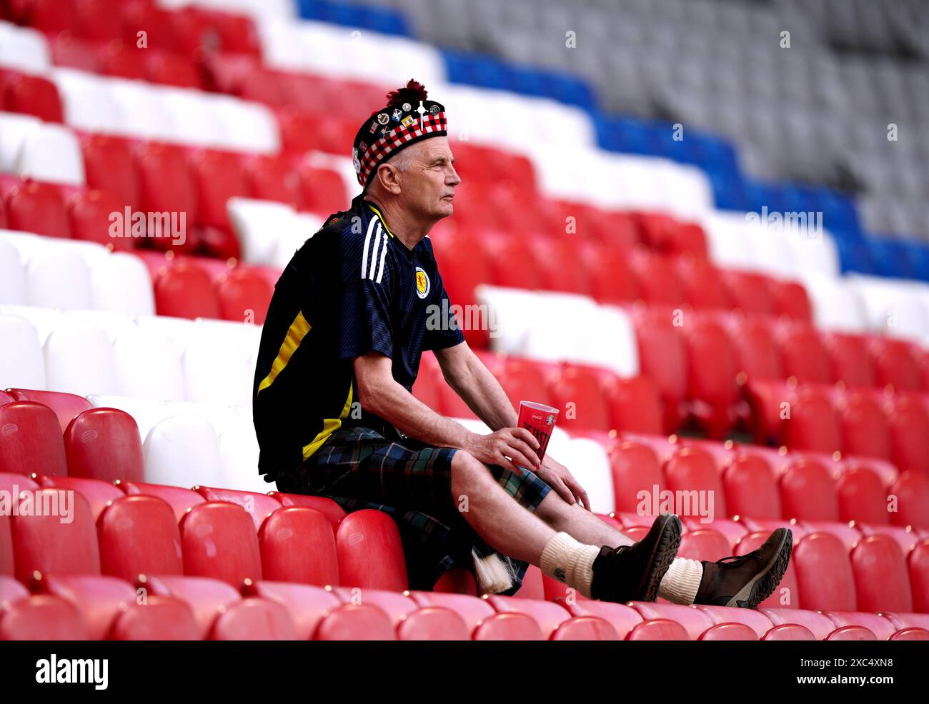 A Scotland fan in the stands ahead of the UEFA Euro 2024 Group A match ...