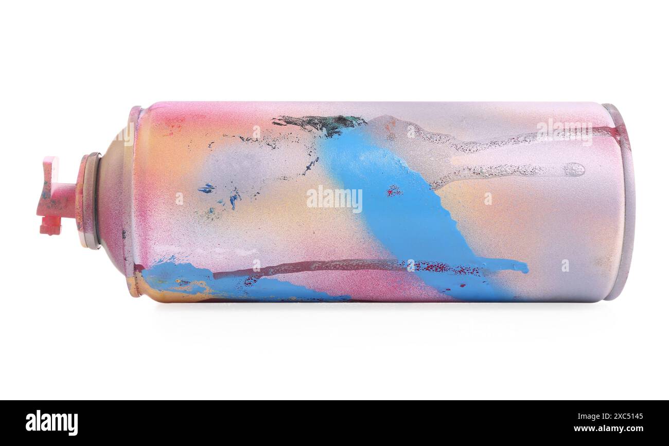 Can of bright spray paint isolated on white Stock Photo - Alamy