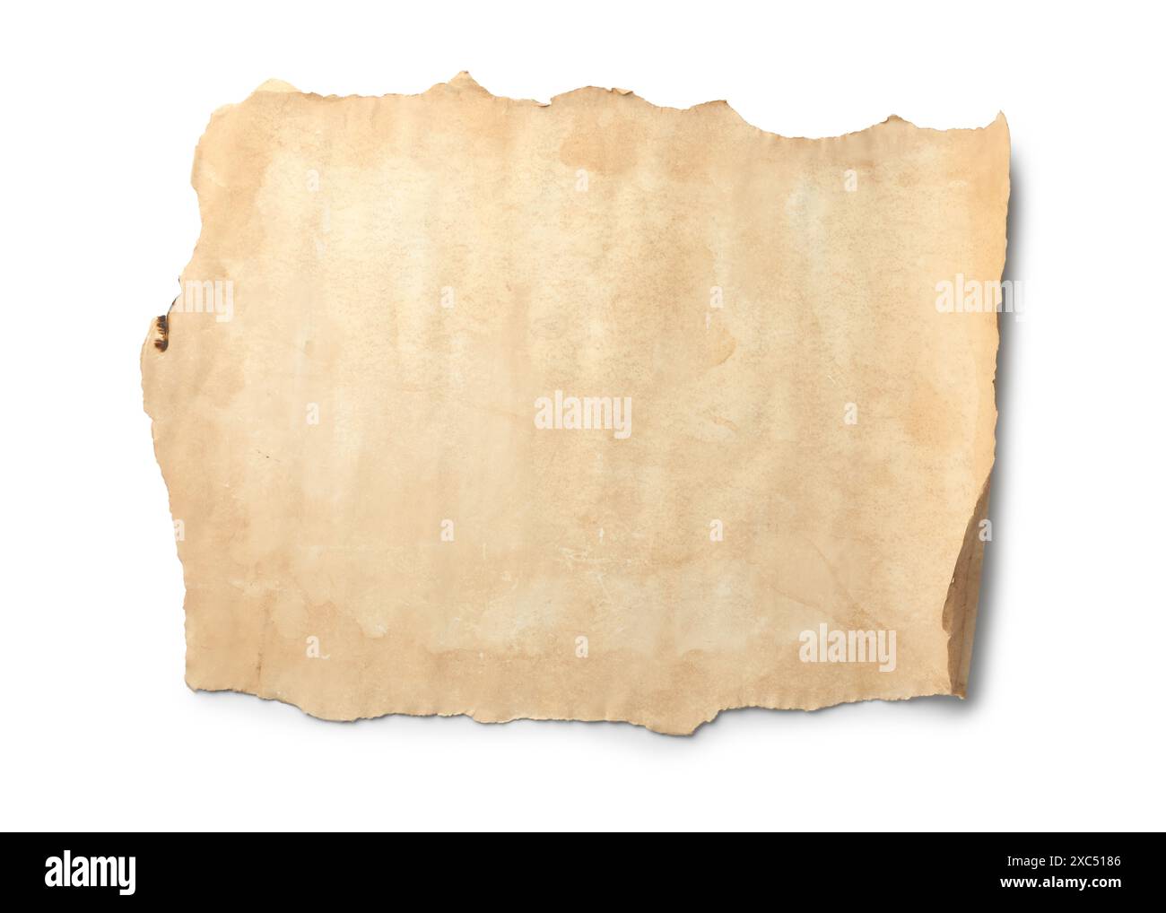 Sheet of old parchment paper isolated on white, top view Stock Photo ...