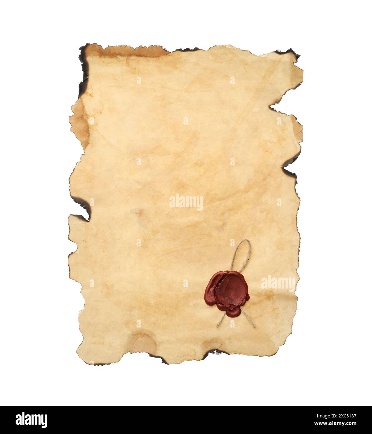 Sheet of old parchment paper with wax stamp isolated on white Stock ...