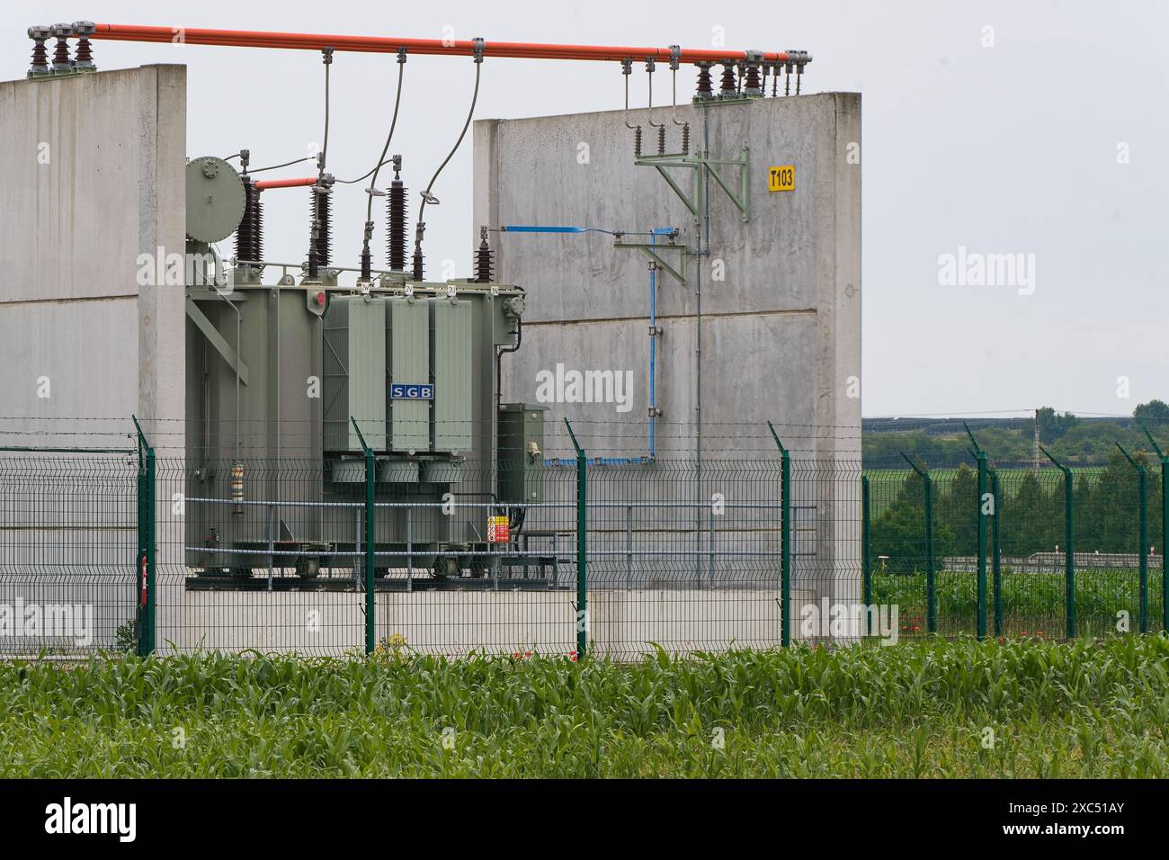 110/22 kV transformer house near the village of Spomysl near Melnik on ...