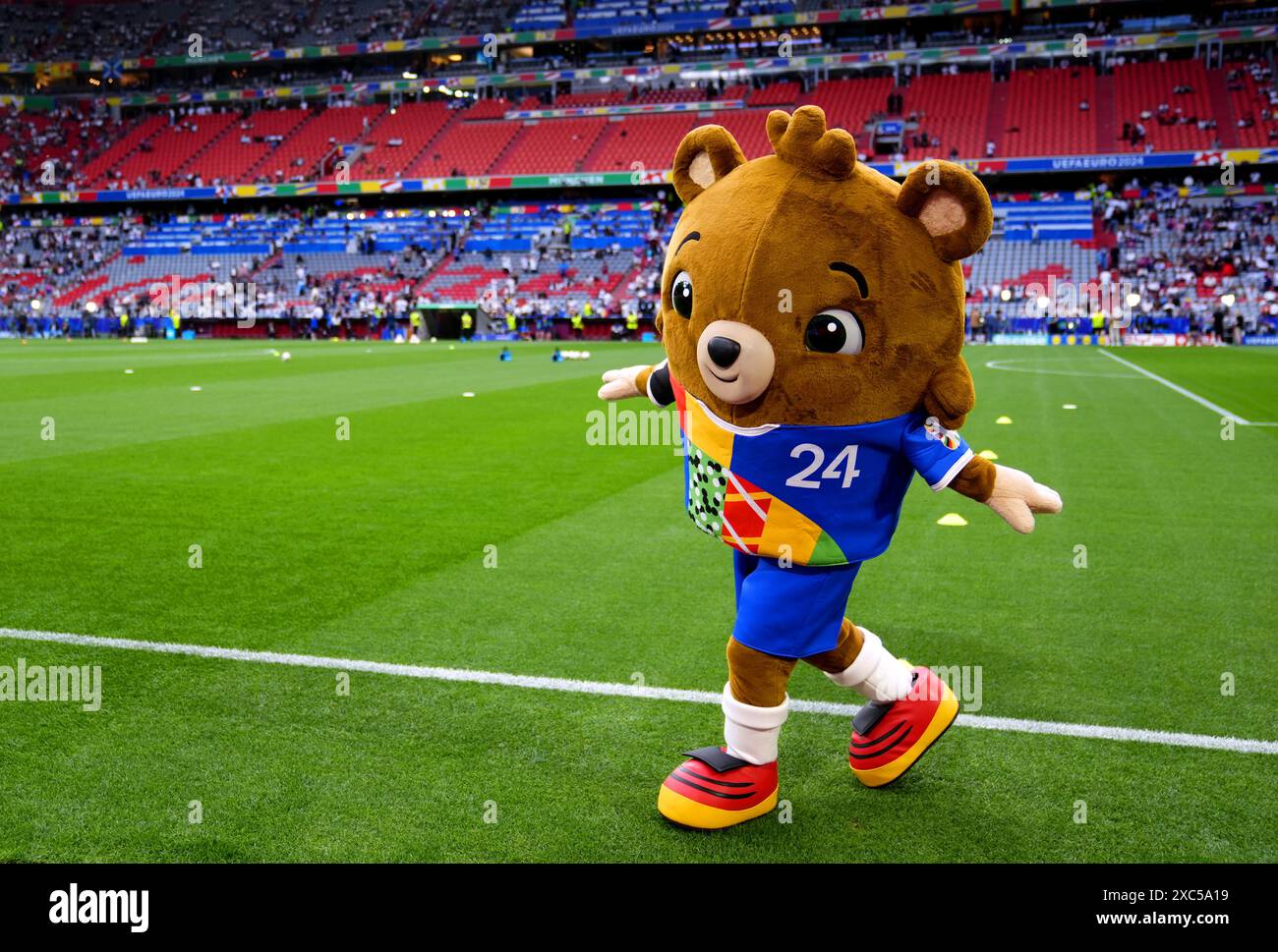 Albart the mascot on the pitch ahead of the UEFA Euro 2024 Group A ...
