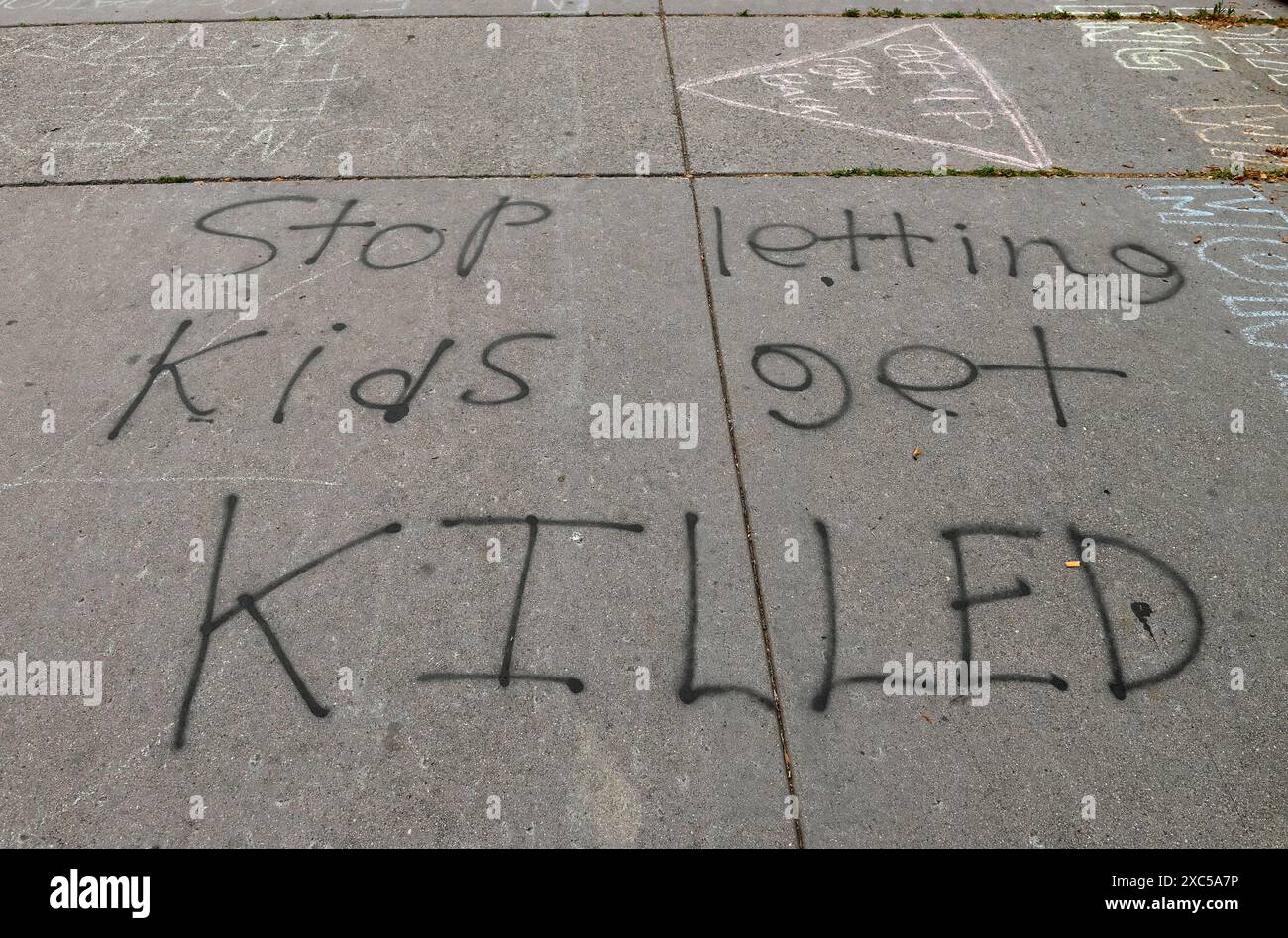 Los Angeles, United States. 14th June, 2024. Graffiti on the perimeter ...