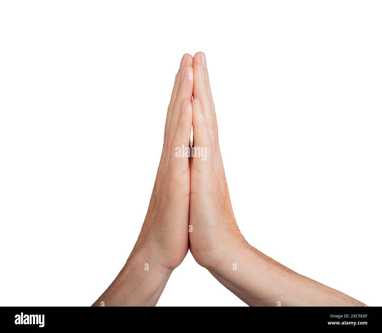 Hands in prayer gesture, palms together. Worship religion peace fingers ...