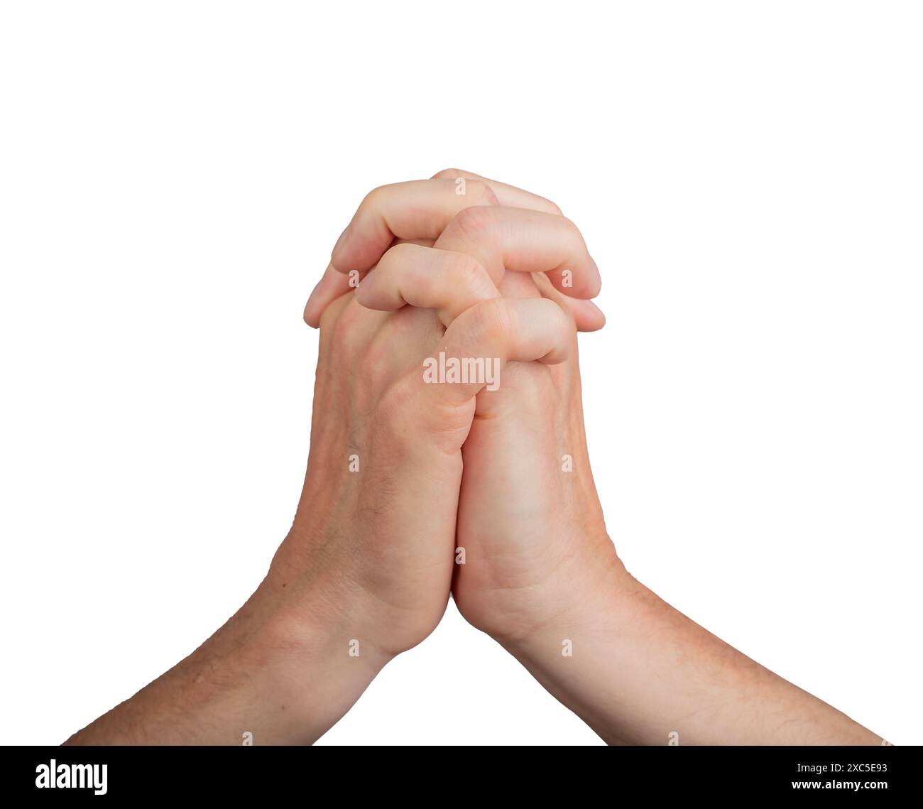 Hands intertwined, fingers clasped in prayer unity gesture. Entwined ...