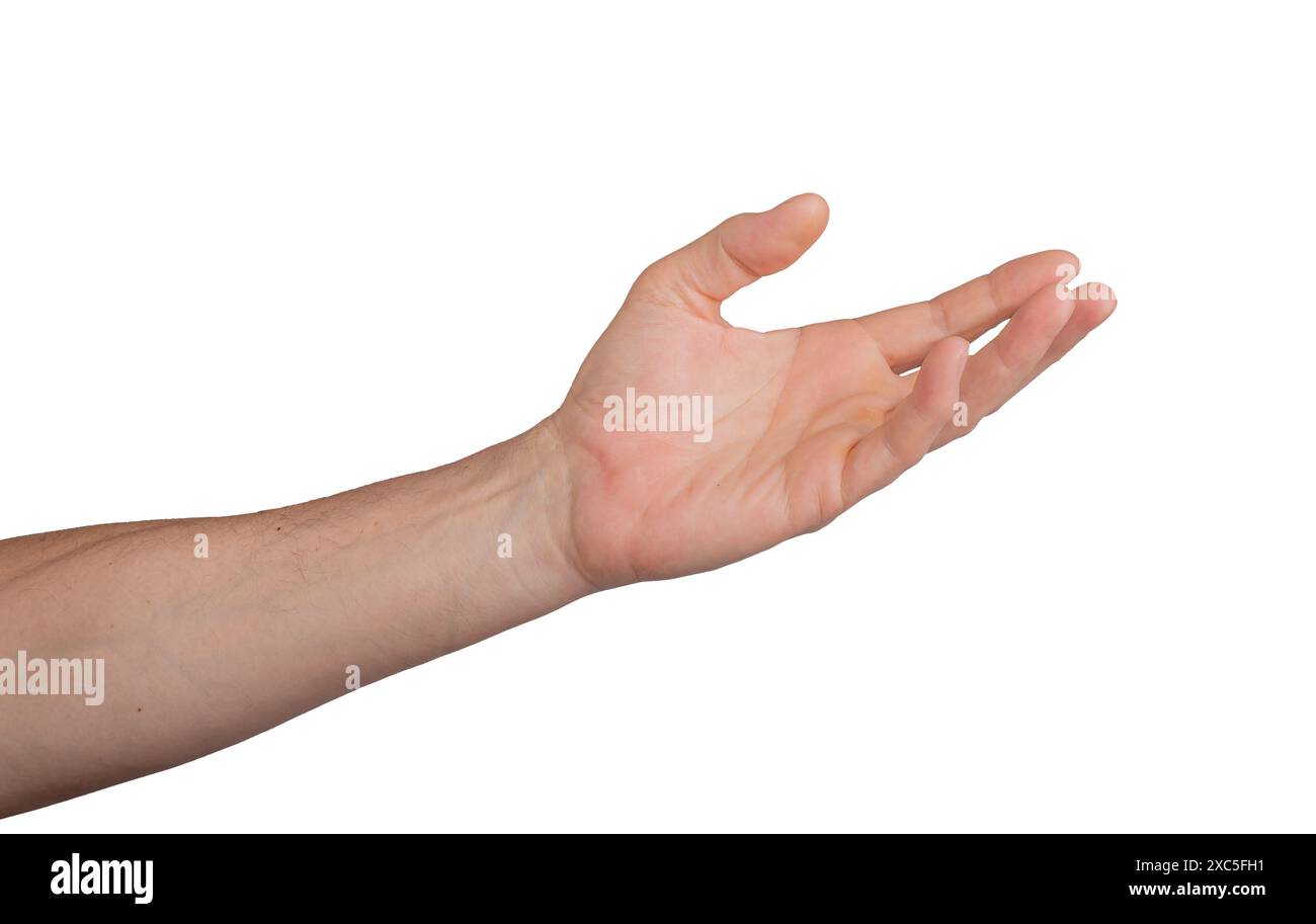 Hand palm open stretching reach outstretched. Empty give hold white ...