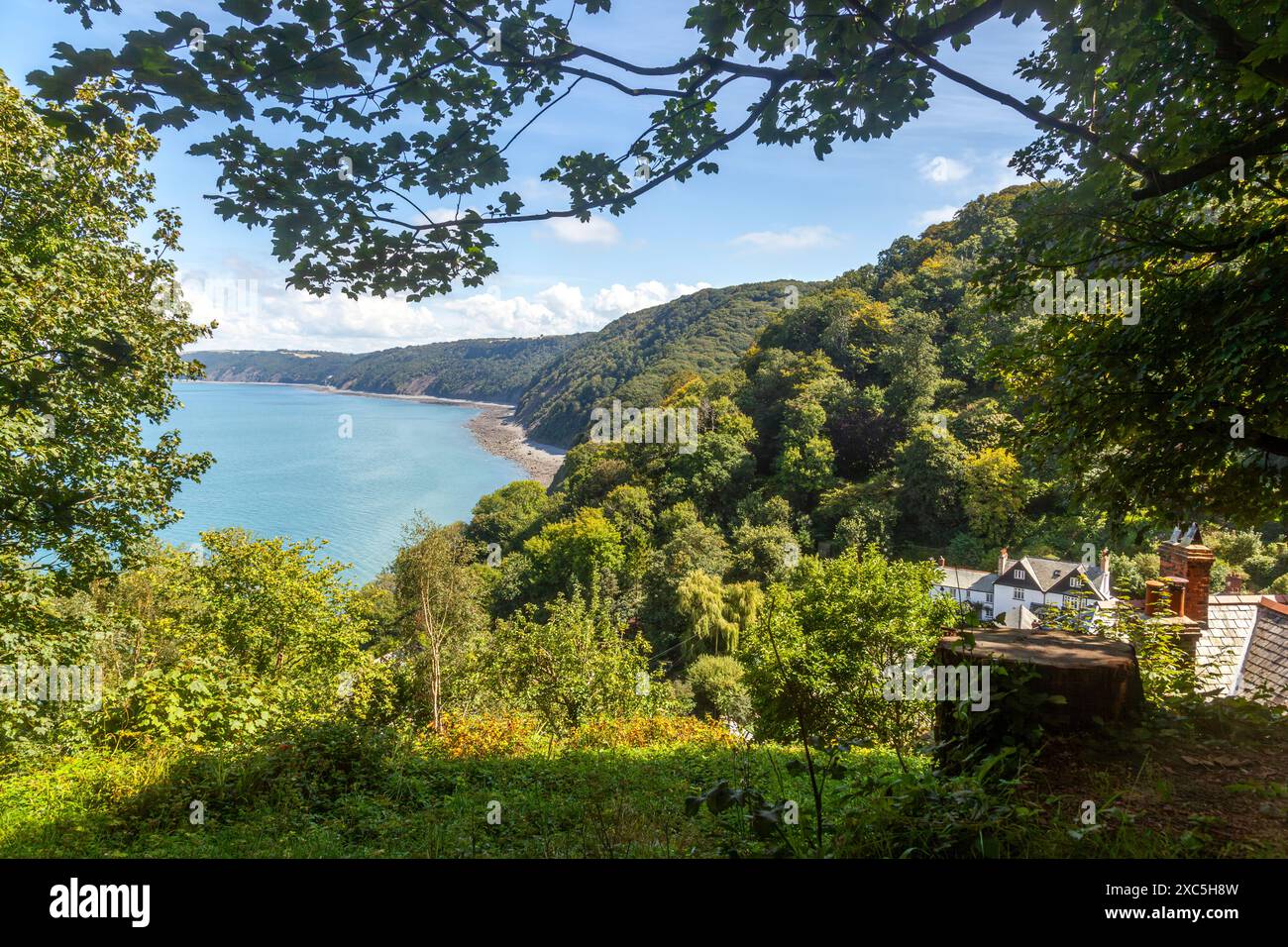 Looking over the bay and pretty fishing village of Clovelly, a ...