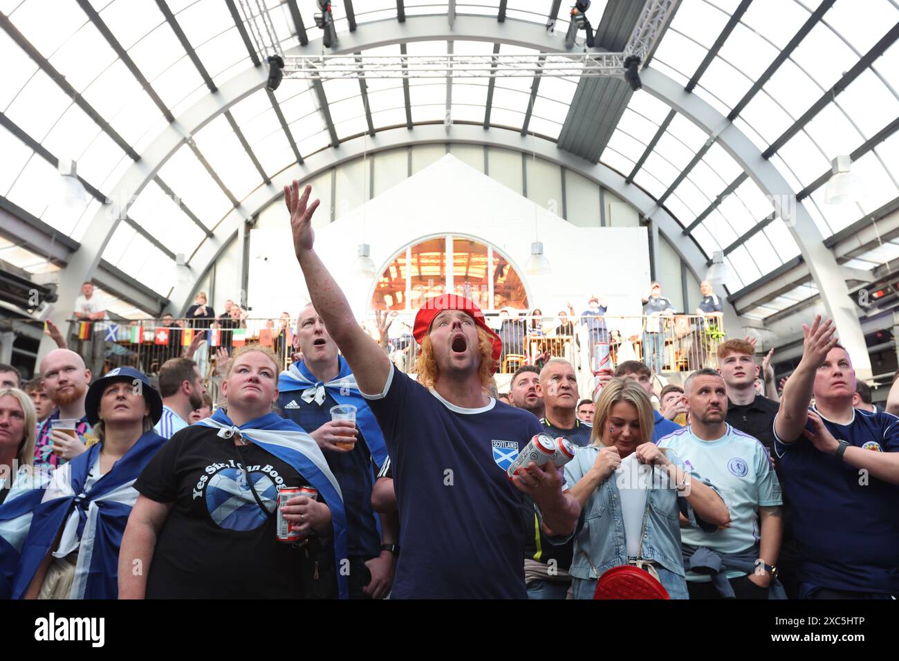 Scotland fans at the BAaD, Glasgow, watching the UEFA Euro 2024 Group A ...