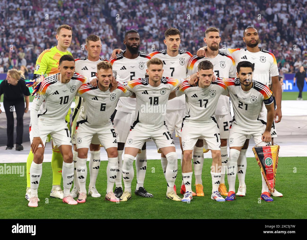 Munich, Germany. 14th June, 2024. The Germa starting eleven back row ...