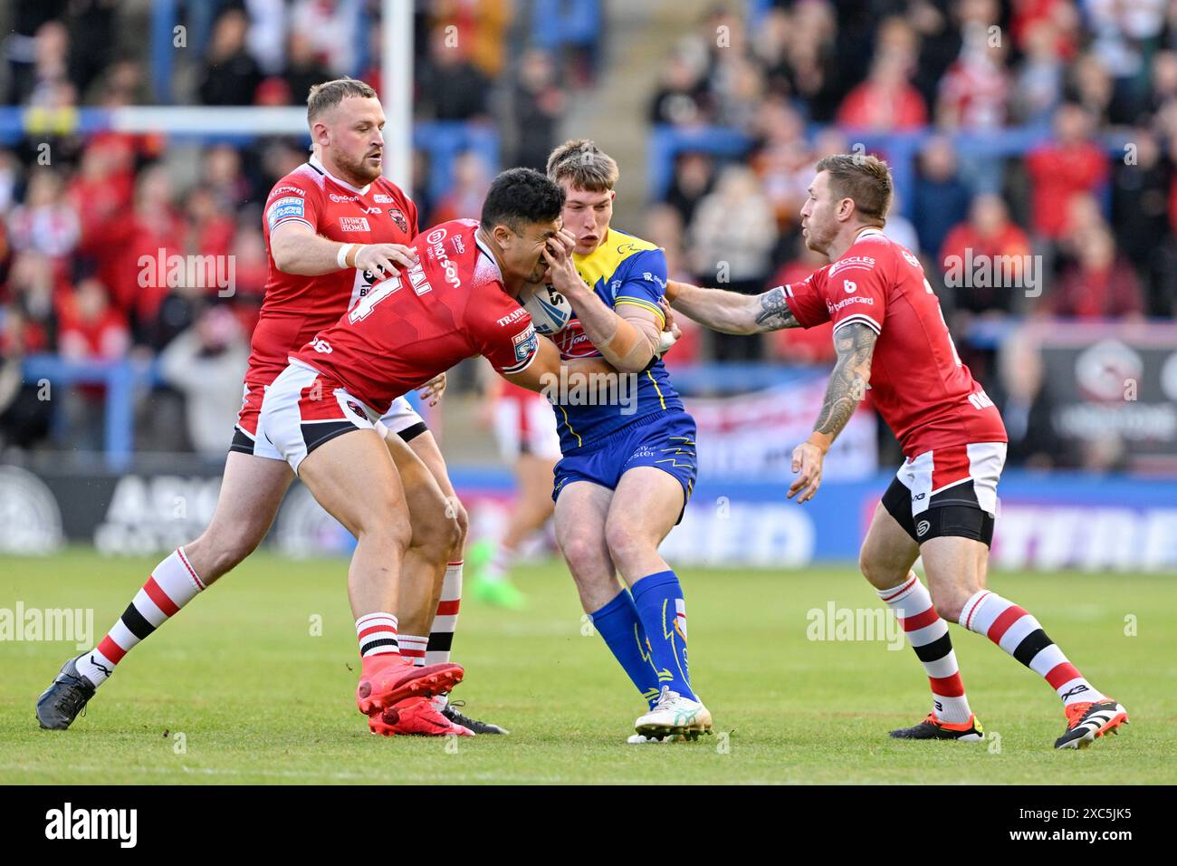 Warrington, UK. 14th June, 2024. Matty Nicholson of Warrington Wolves ...