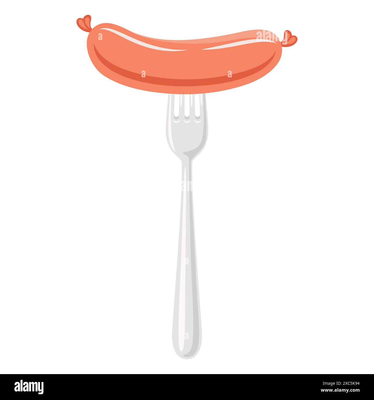Vector Flat Sausage and Fork Closeup Isolated on a White Background ...