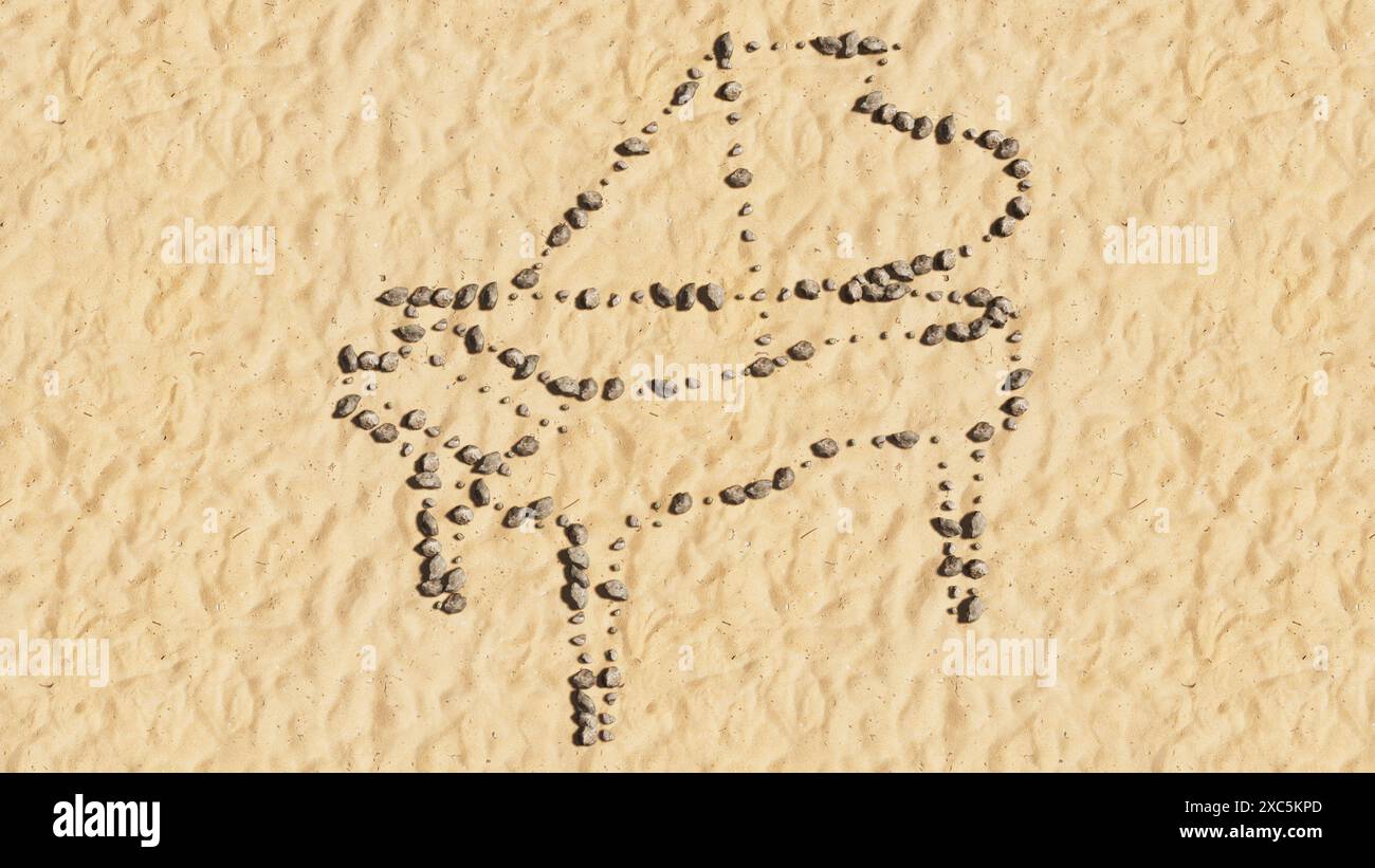 Concept conceptual stones on beach sand handmade symbol shape, golden ...