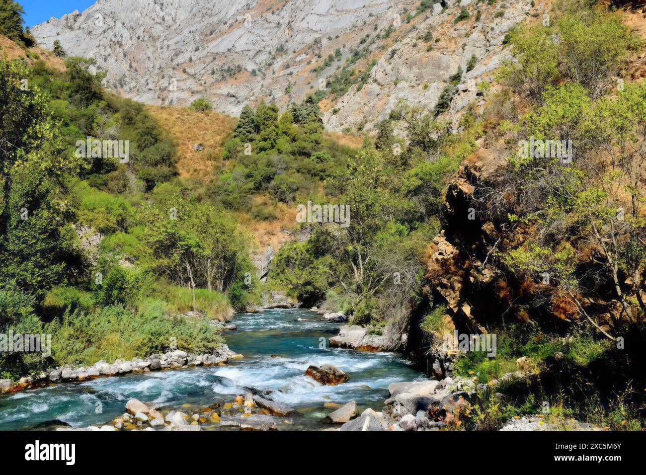 Uzbekistan Pamir mountains.The serene beauty of mountain rivers: a wild ...