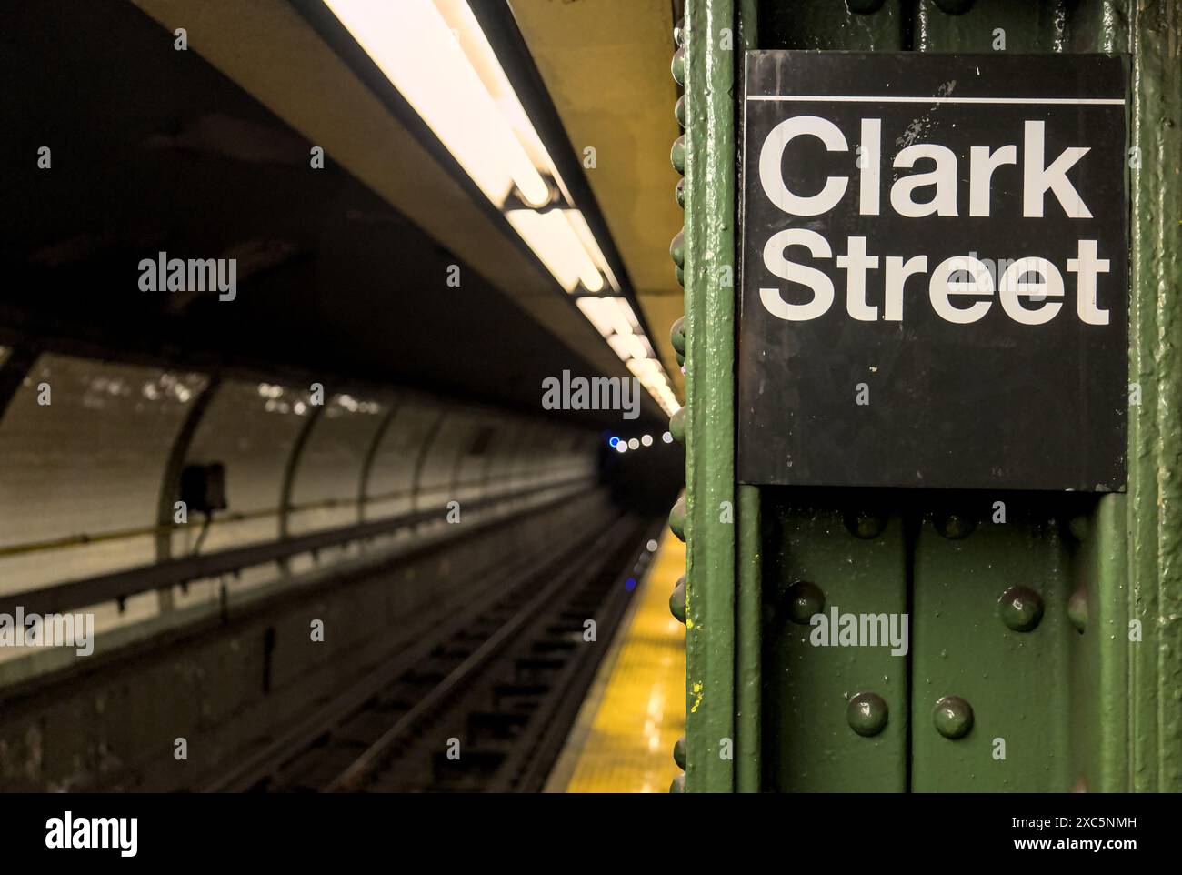 Clark Street sign on subway post in Brooklyn New York metro train ...