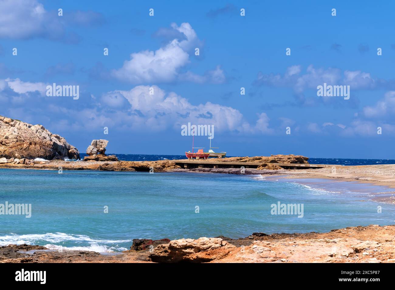 Ios, Greece - May 4, 2024 : Oanoramic view of the Koumbara beach and ...