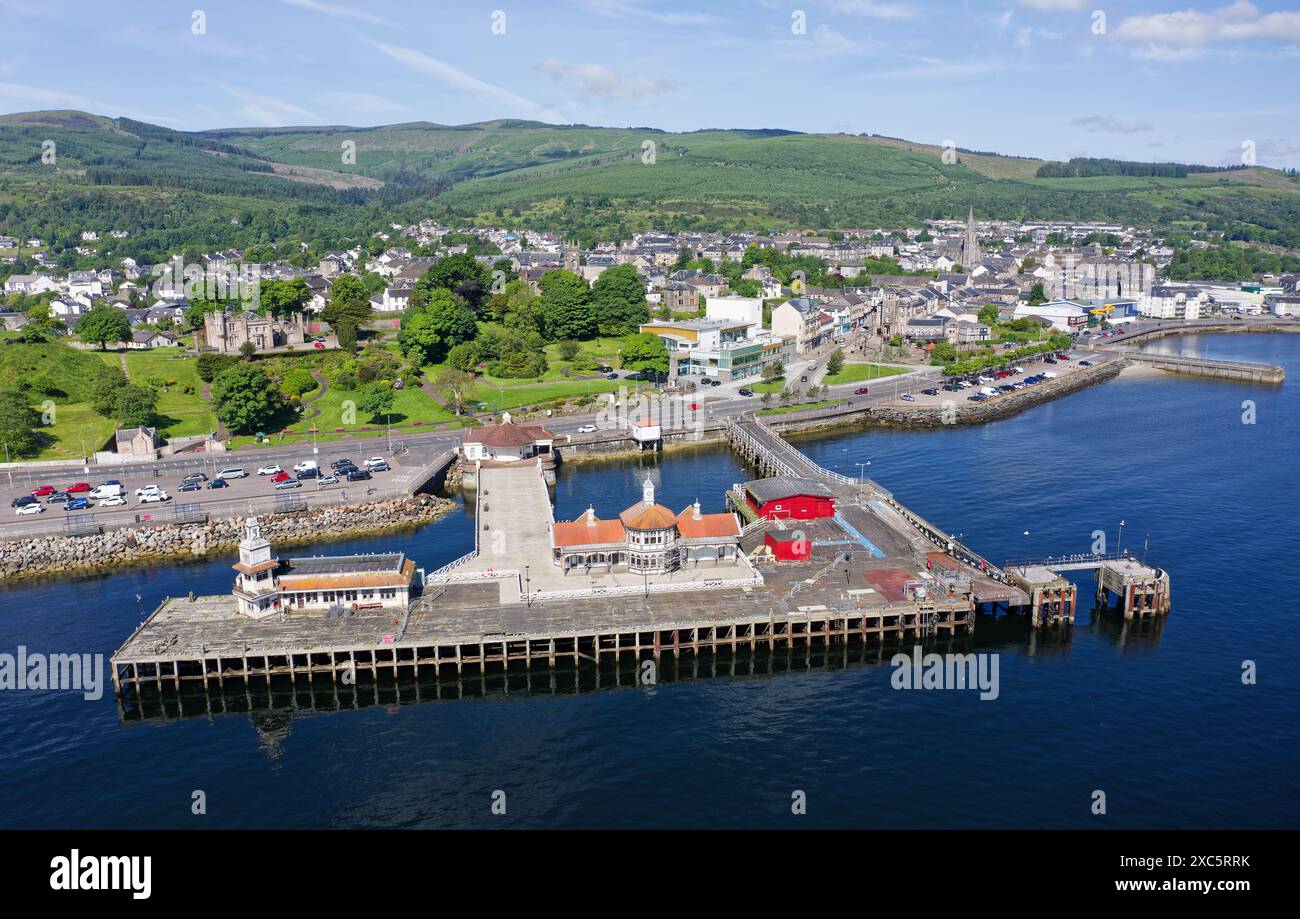 Dunoon victorian pier, derelict wooden structure and buildings Stock ...