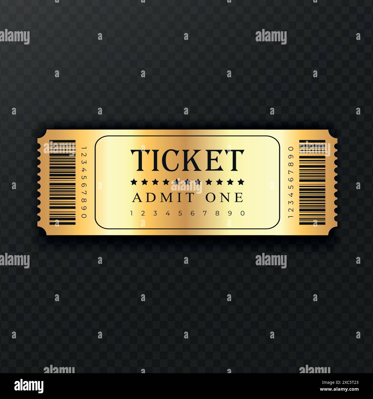 Abstract golden ticket template on dark transparent background. Festival, cinema, theater ...