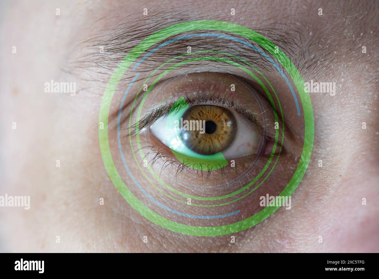 male eye close-up, part face, human bionic eye, cutting-edge technology ...