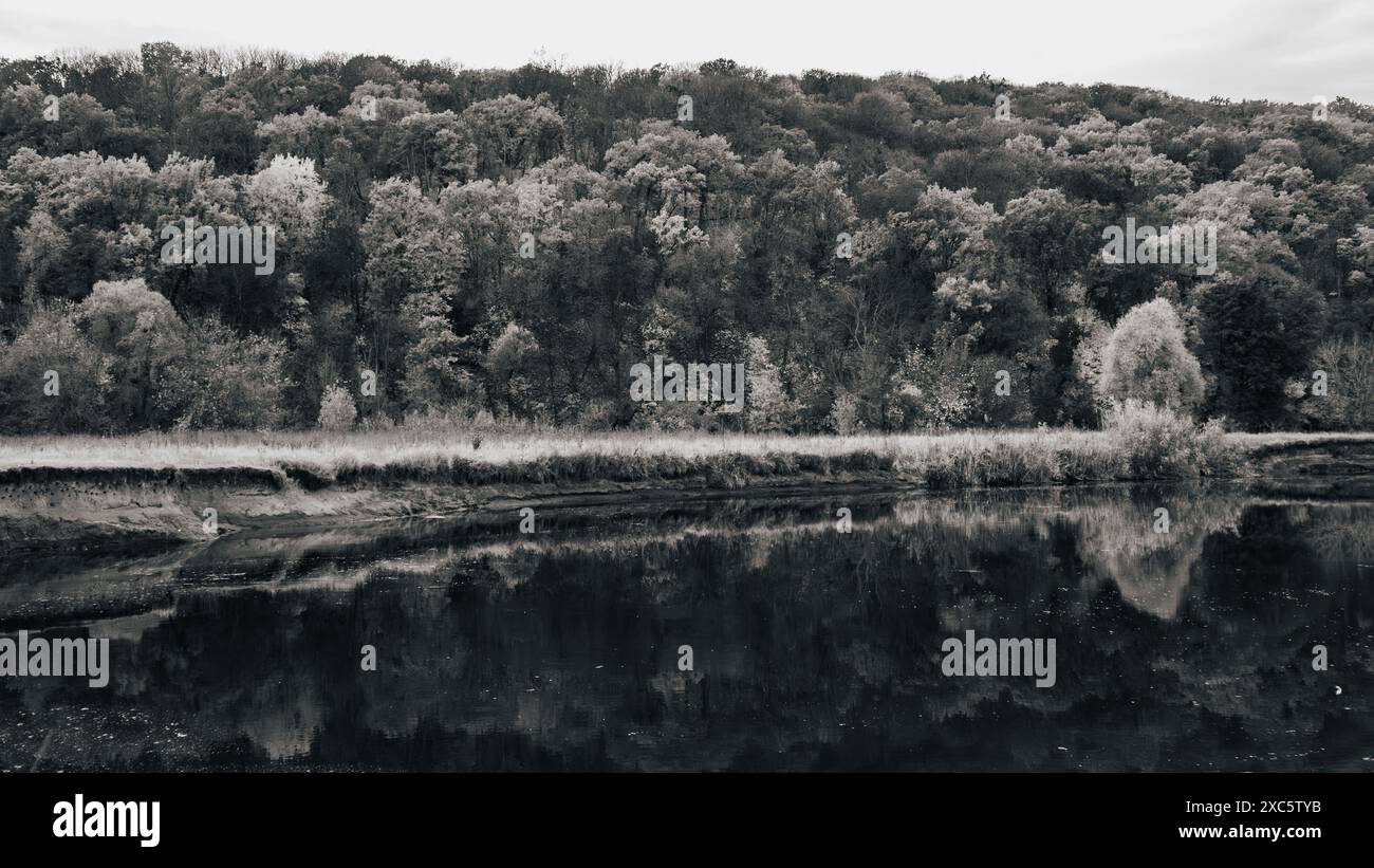 River Turn with Trees on Riverside with Reflections. Siverskyi Donets ...