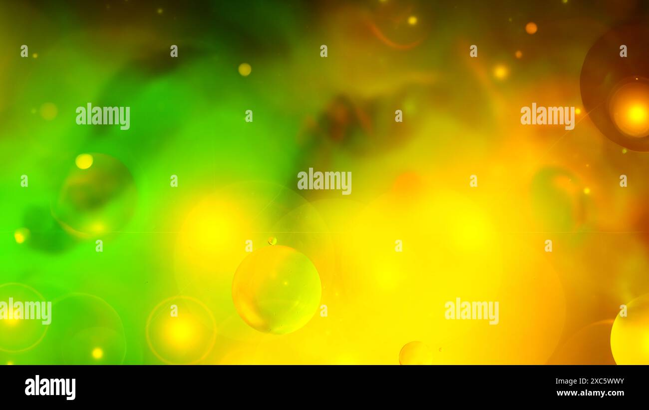 Abstract 3D background with vibrant green and yellow light bokeh ...