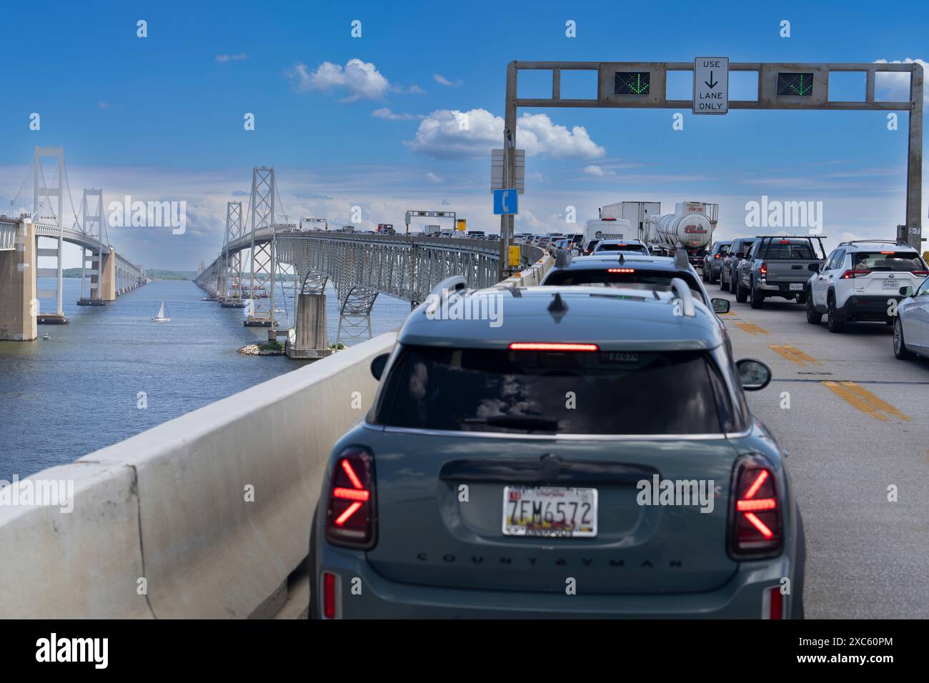 Beach traffic heads east on the Bay Bridge June 12, 2024 in Annapolis ...