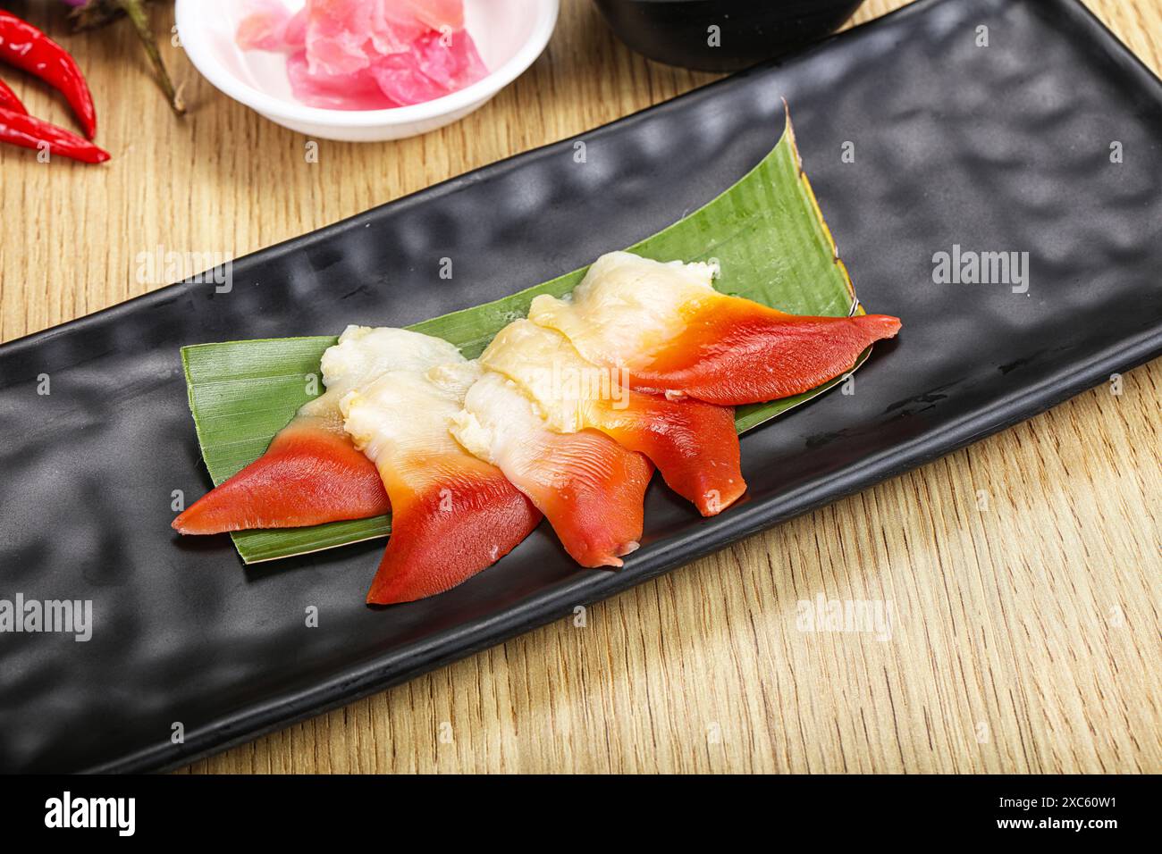 The stimpson surf clam or hokkigai sashimi - japanese food style Stock ...