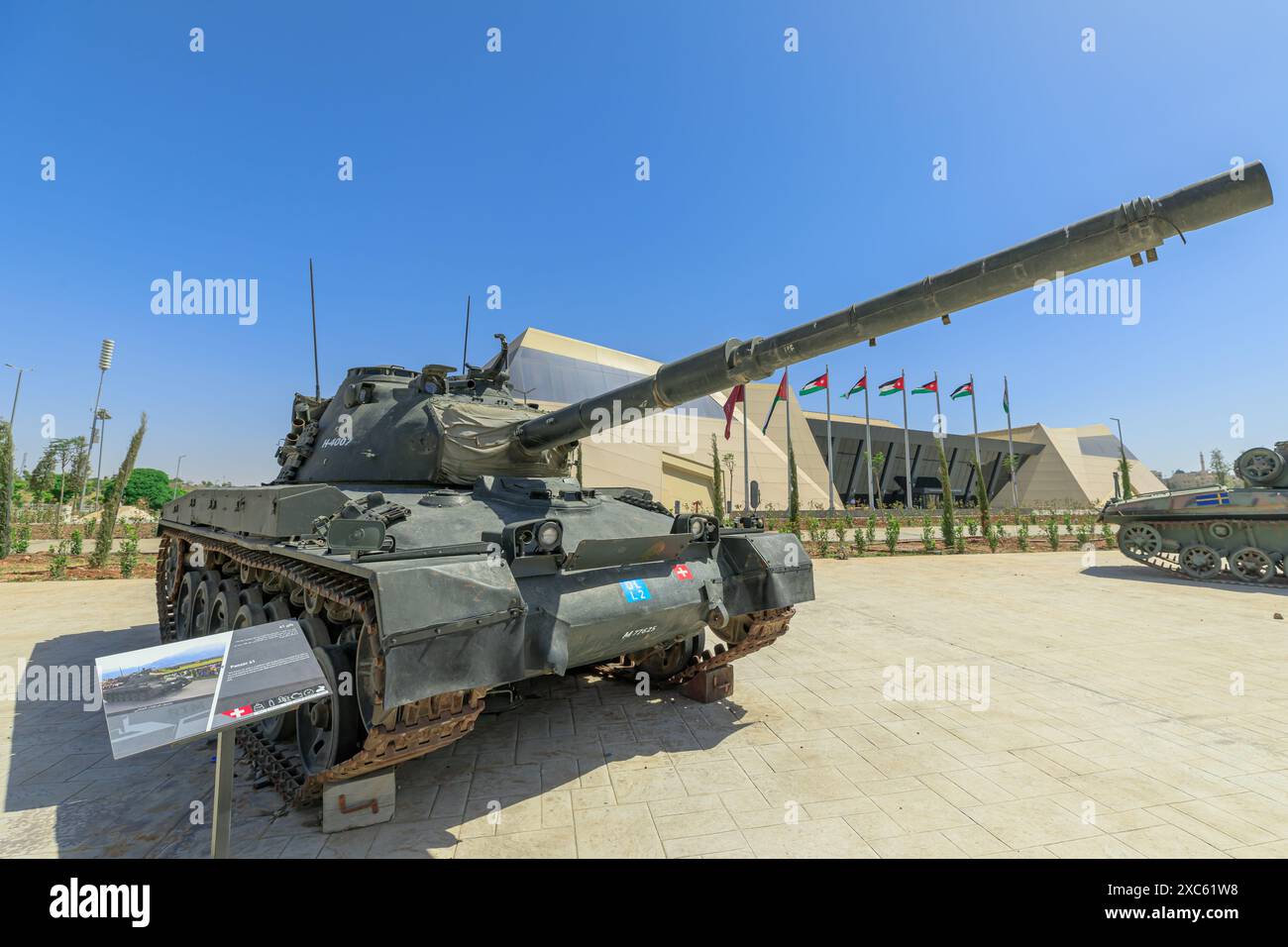 Royal Tank Museum, Amman, Jordan - May 4, 2024: Vintage Swiss Panzer 61 main battle tank on ...