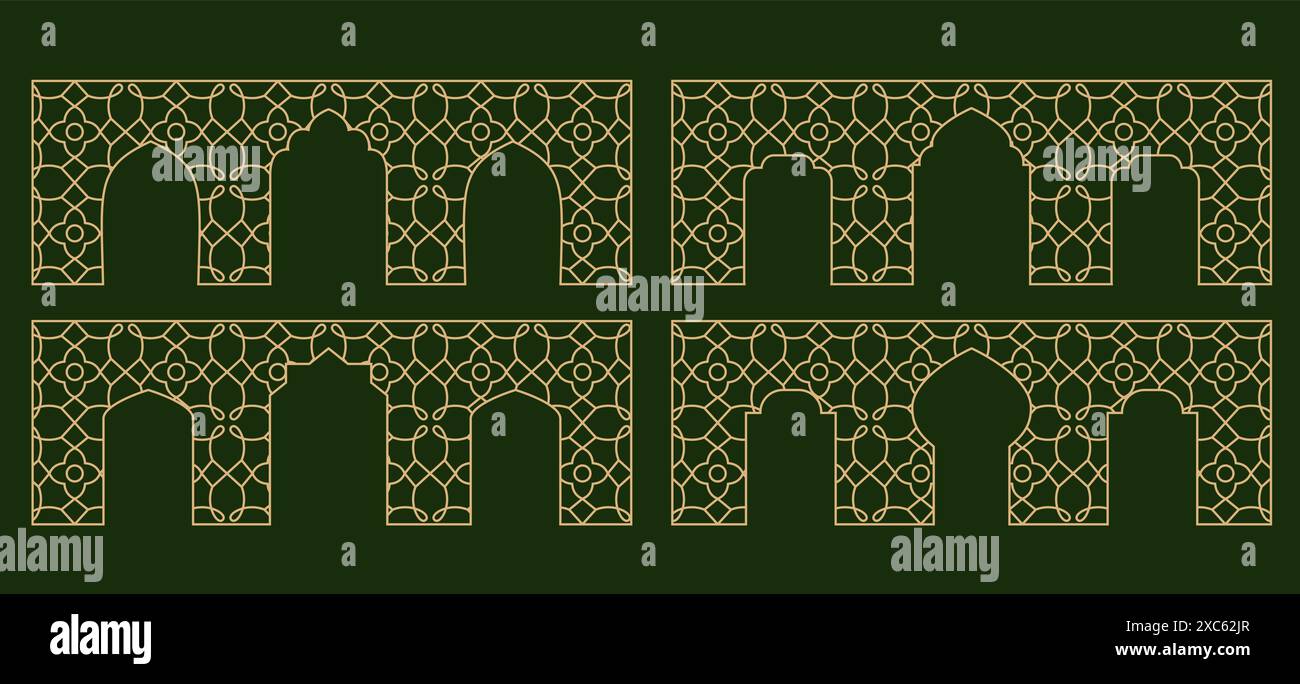 Arabian mosque wall, window, arch, gate. Decorative gold ornamental arc ...