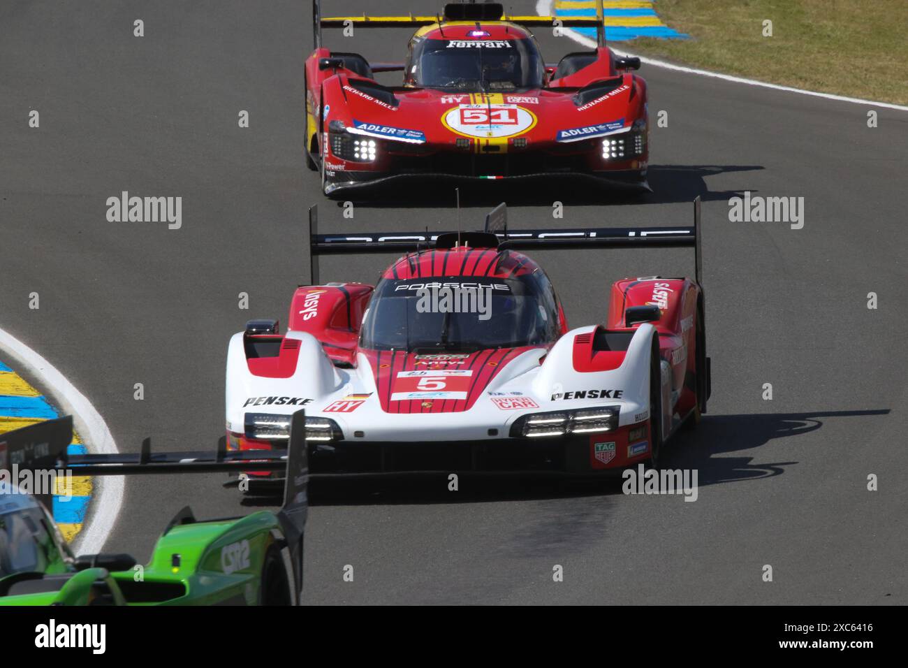 Le Mans June 2024 Porsche Penske Motorsport car 6 leads Ferrari 499P ... Le Mans June 2024 Porsche Penske Motorsport car 6 leads Ferrari 499P ...