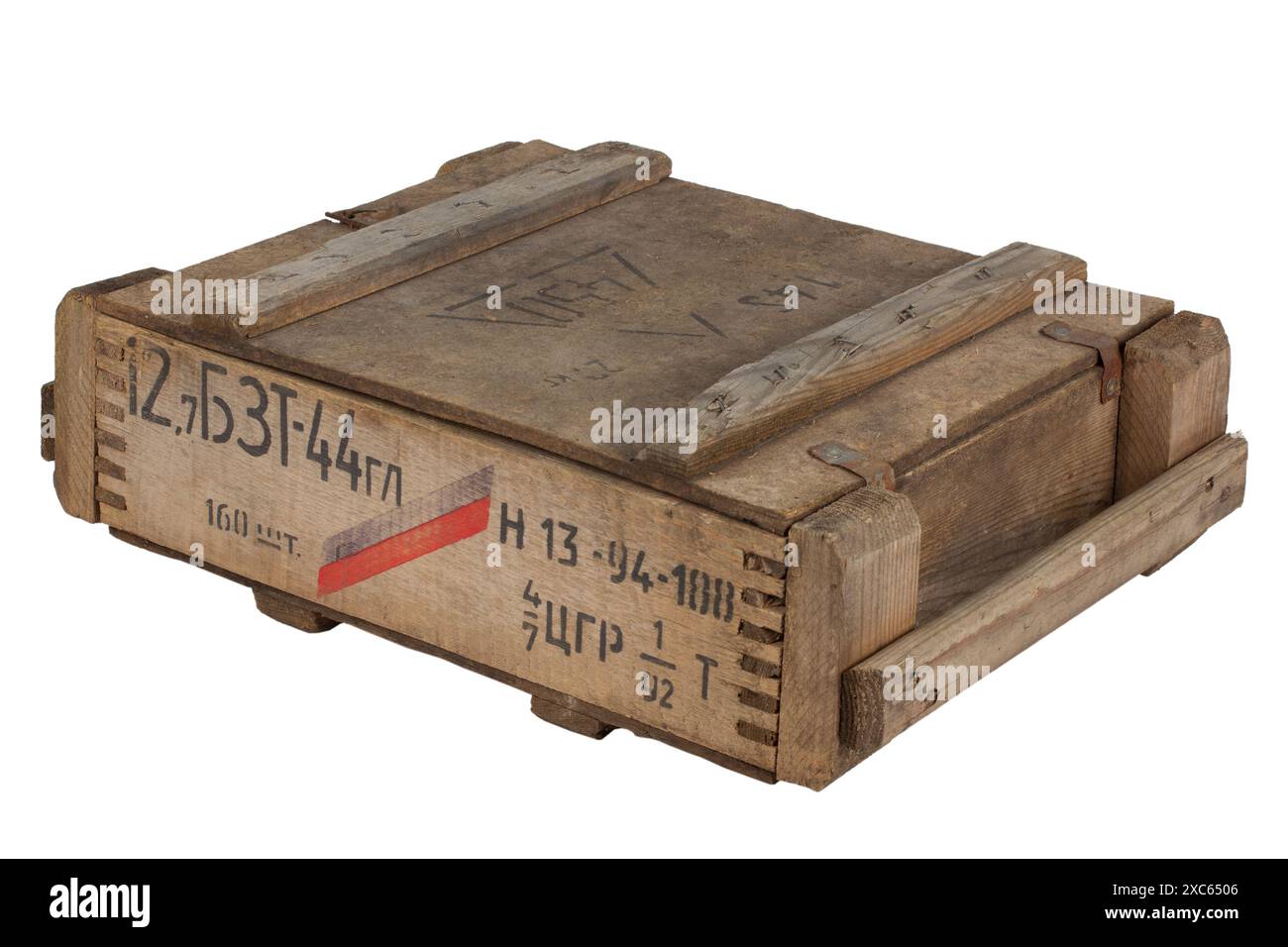 Soviet army crate for 12.7mm ammunition. Text in russian - type of ammunition, projectile ...