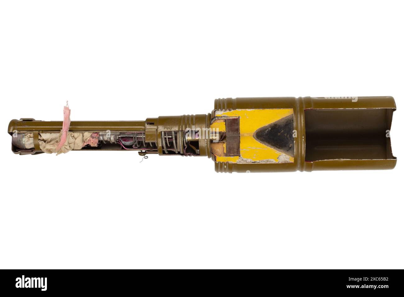 RKG-3 Soviet anti-tank handheld shaped-charge grenade. Cutaway dummy version. Isolated on white ...