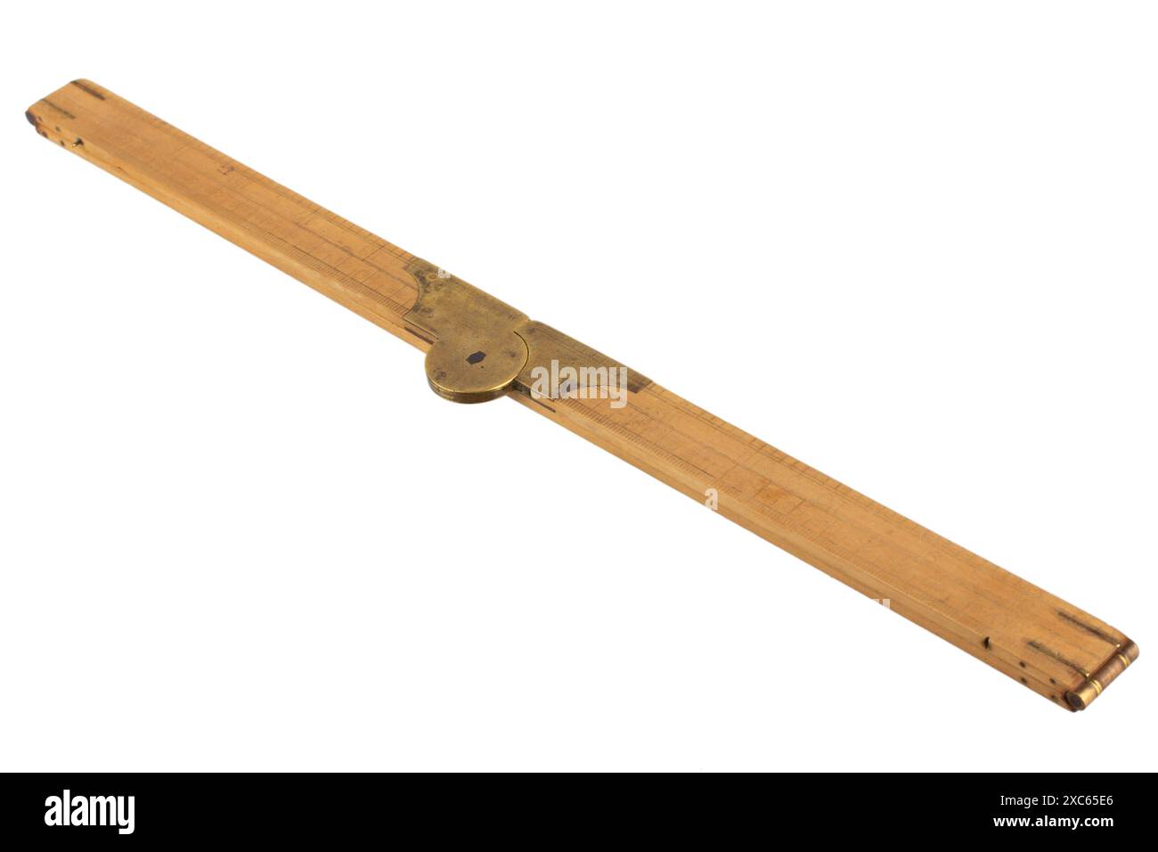 Vintage old folding ruler. Isolated on white background Stock Photo - Alamy