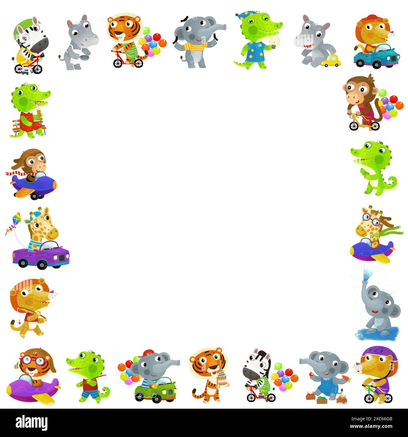 cartoon scene with frame border template with different zoo or african ...
