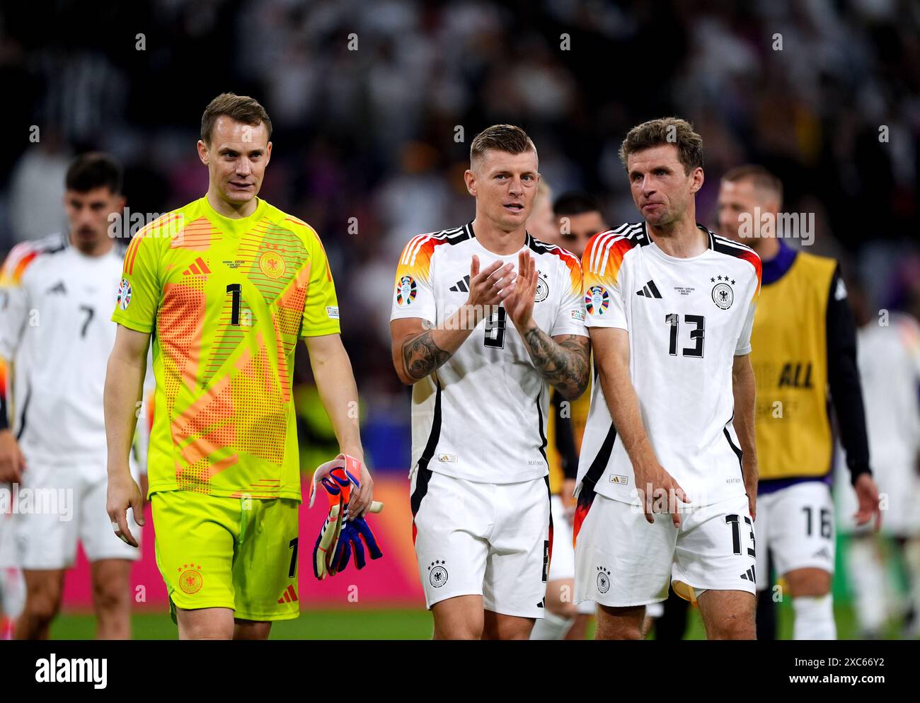 Germany goalkeeper Manuel Neuer (left), Toni Kroos and Thomas Muller at ...