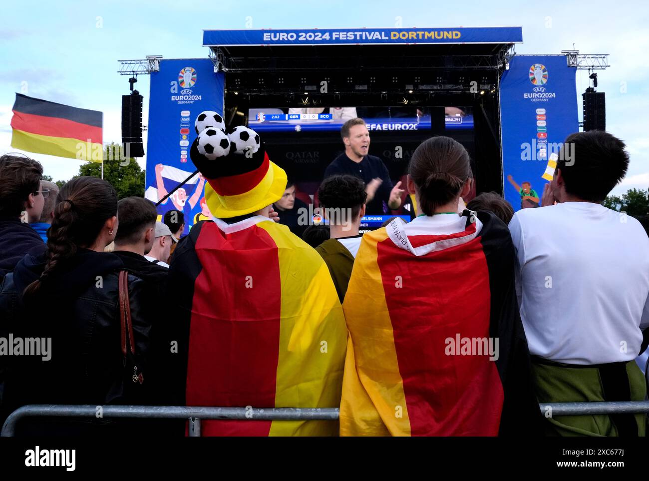 Germany fans at the Westfalenpark in Dortmund, Germany, as they watch a ...