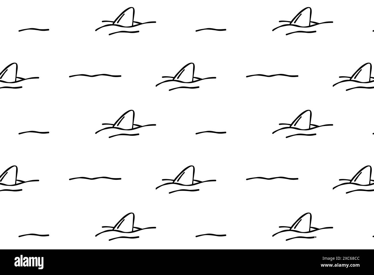 Fin shark dolphin whale, sea ocean doodle vector seamless pattern ...
