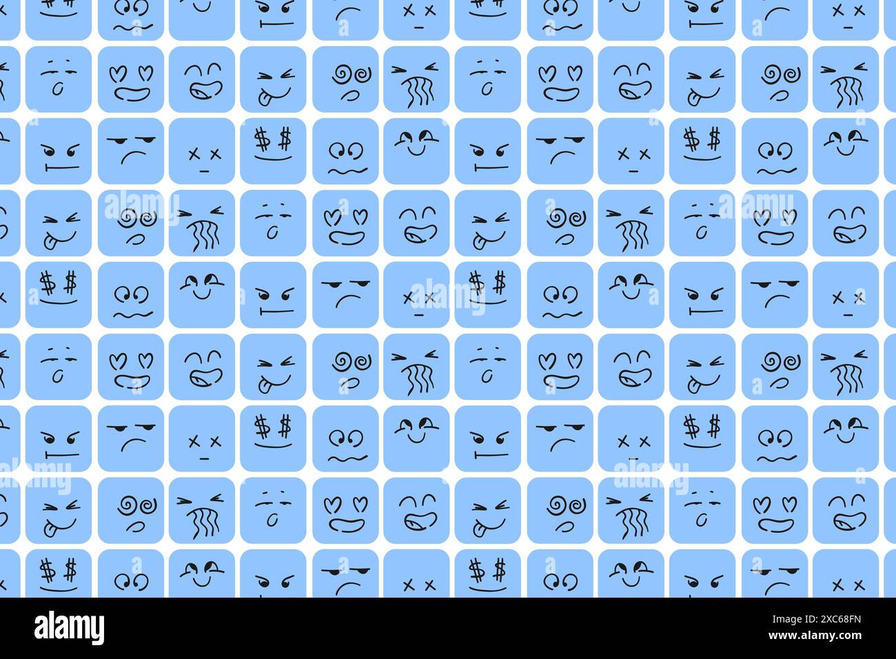 Seamless pattern with square funny characters with different facial ...