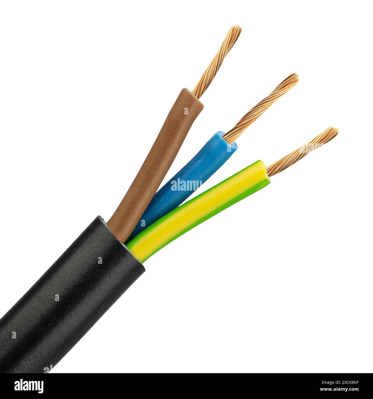 Three colored electrical wires with copper strands exposed Stock Photo ...