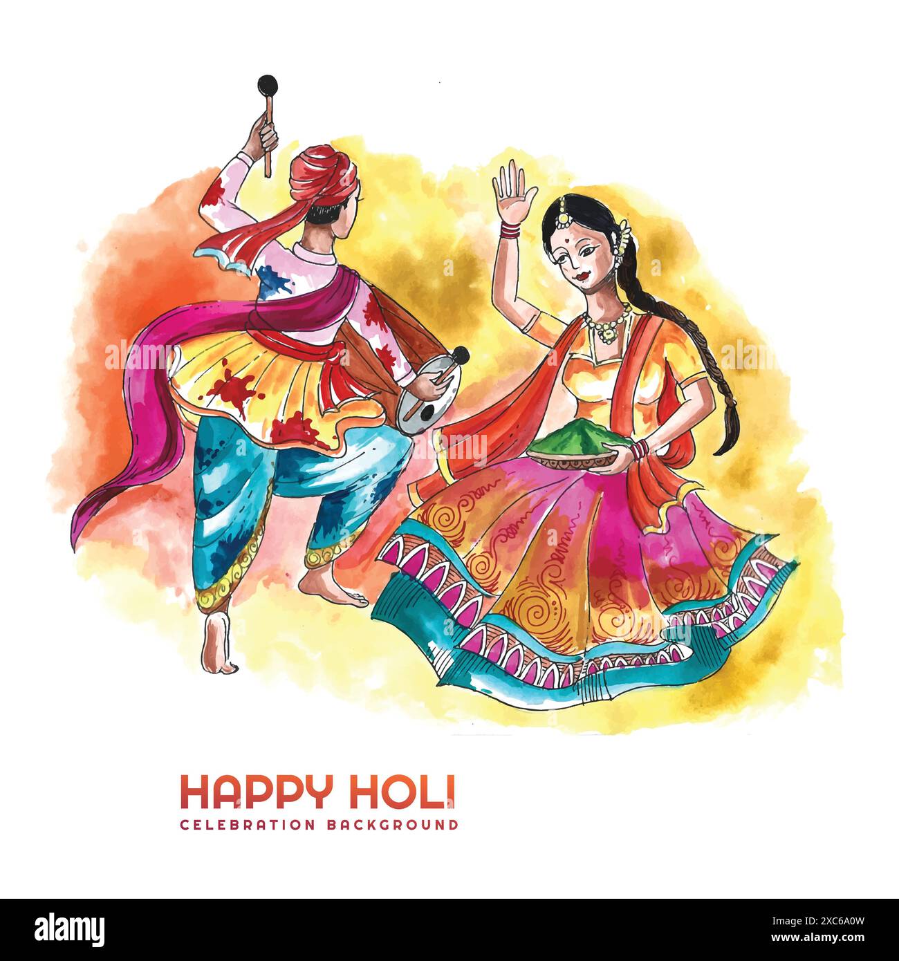 Beautiful couple playing festival of colors happy holi colorful ...