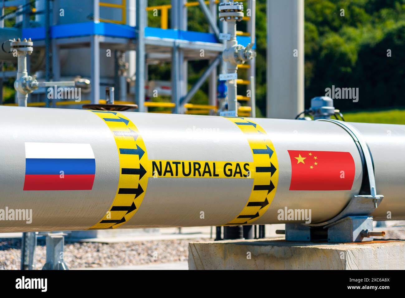 Natural gas pipeline showing the direction of gas flow from Russia to ...