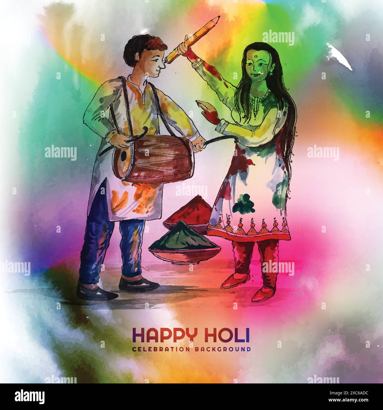 Indian couple playing holi Stock Vector Images - Alamy