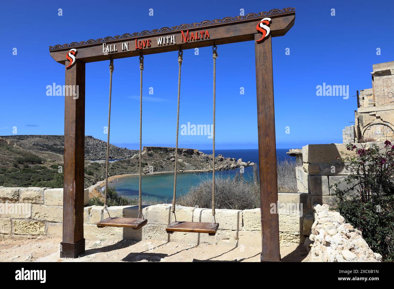 Ghajn Tuffieha Bay in Malta also known as Riviera Bay or Martinique Bay ...