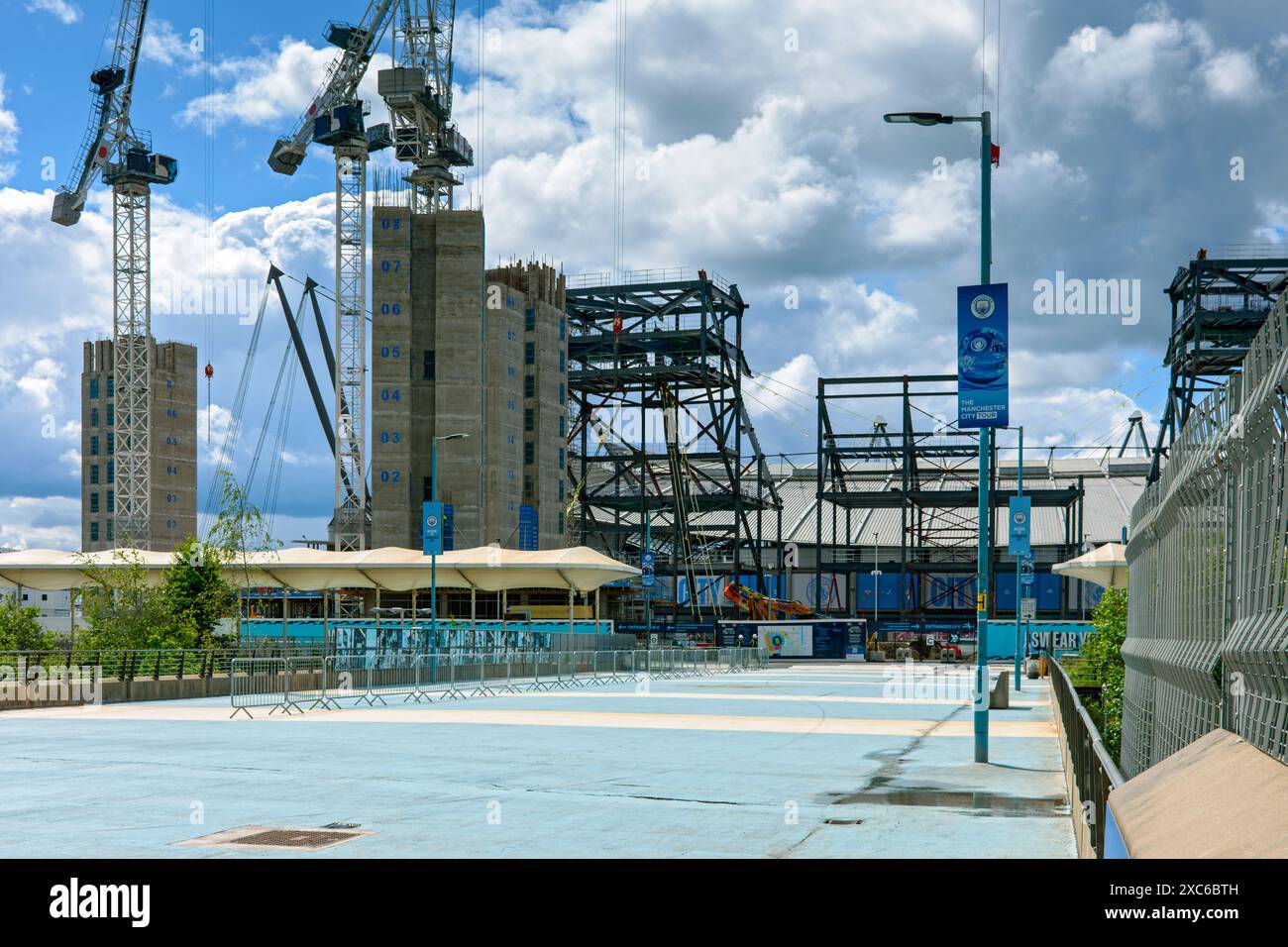 Steelwork for the Etihad Stadium North Stand expansion project and the ...