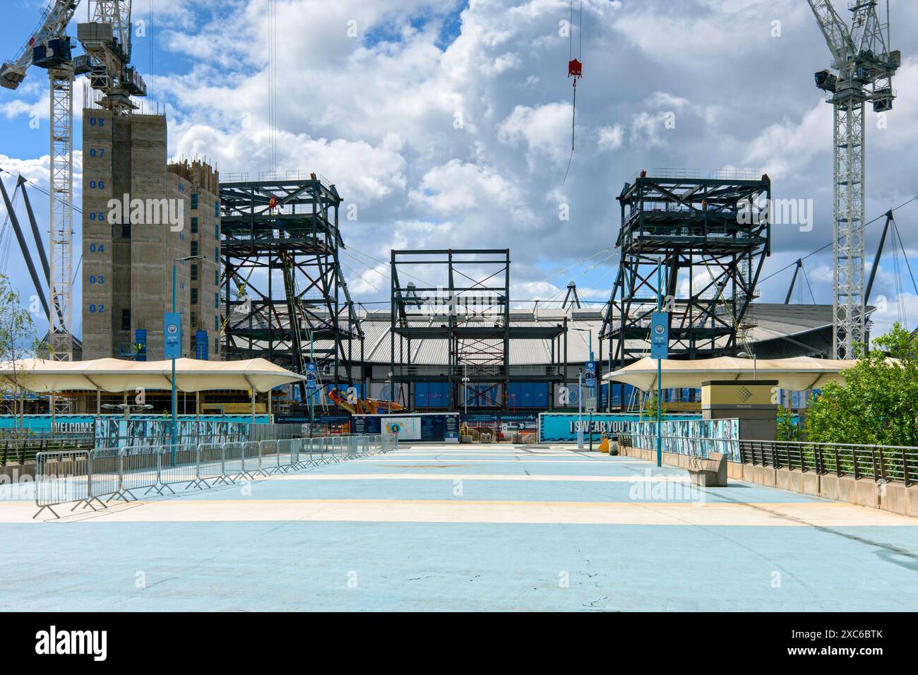 Steelwork for the Etihad Stadium North Stand expansion project and the ...