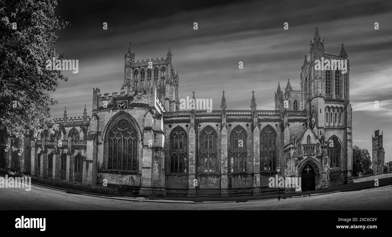 Black and white view of Bristol Cathedral with dramatic sky in ...