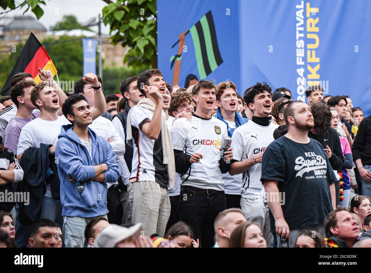 Frankfurt, Germany. 14 June, 2024. Fans watch the UEFA EURO 2024 ...