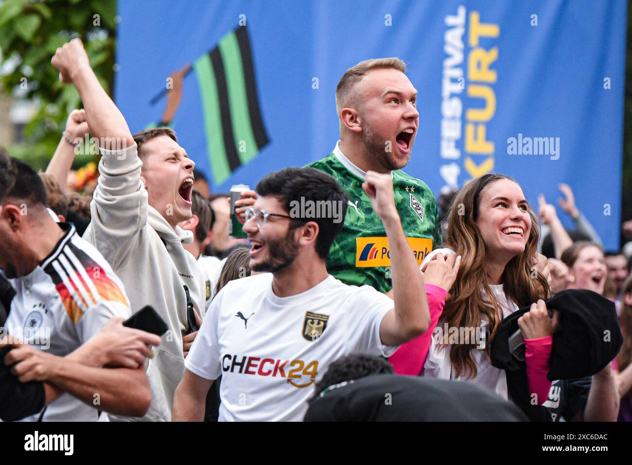 Frankfurt, Germany. 14 June, 2024. Fans watch the UEFA EURO 2024 ...