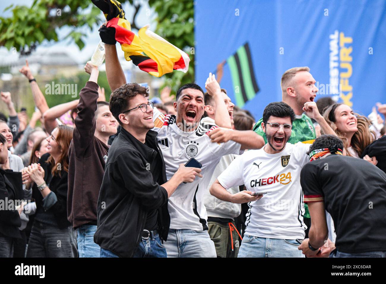 Frankfurt, Germany. 14 June, 2024. Fans watch the UEFA EURO 2024 ...